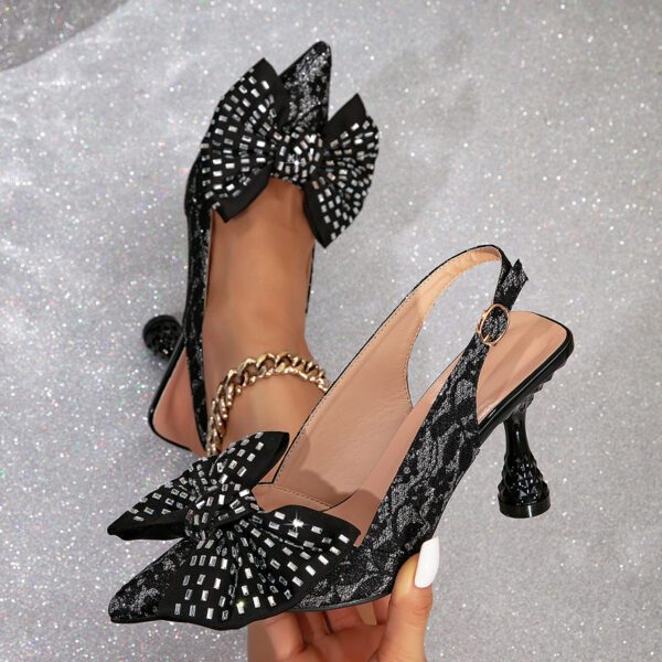 Black Bedazzled Bow Slingback - Ricksien